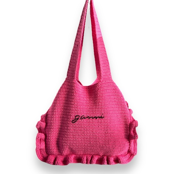 Ganni | Bags | Ganni Women Shocking Pink Ruffled Crochet Double Flat ...